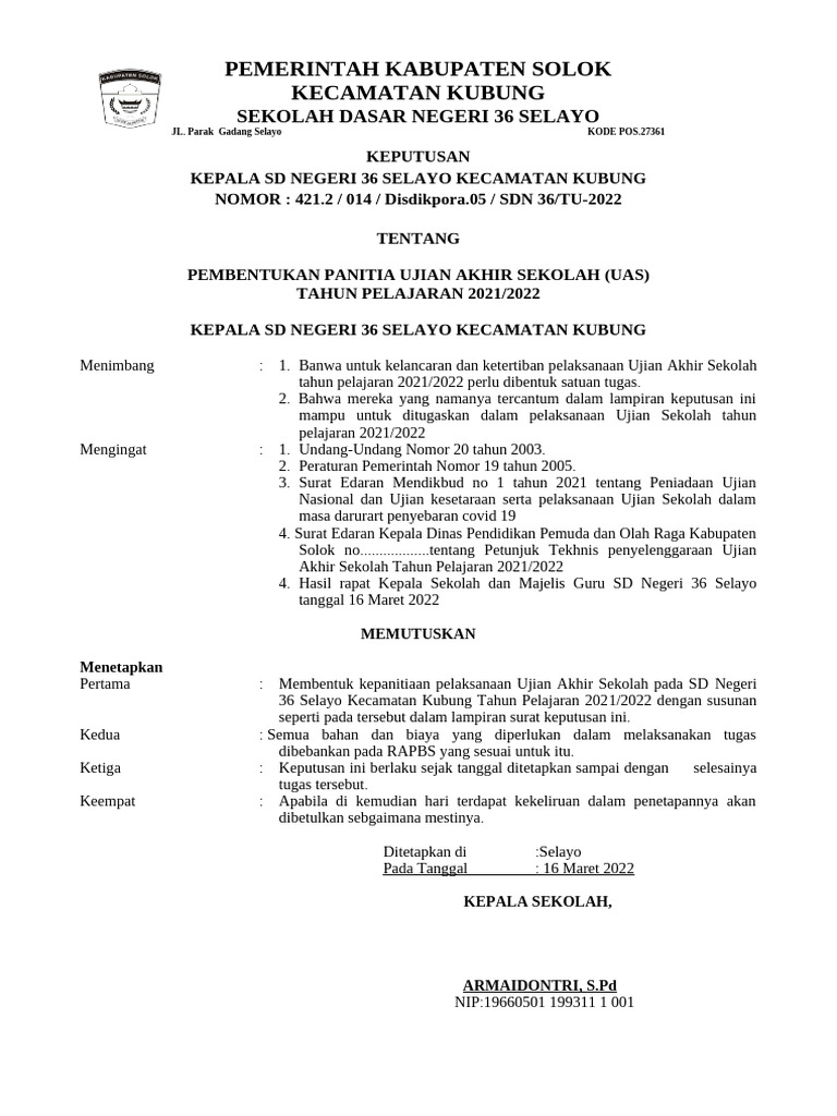 SK Panitia UAS | PDF