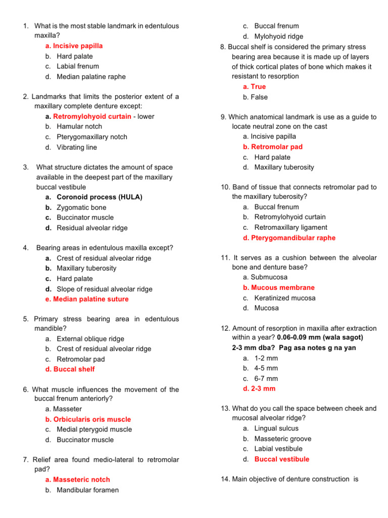 CD Quizzes Reviewer 1 | PDF | Dentures | Dentistry Branches