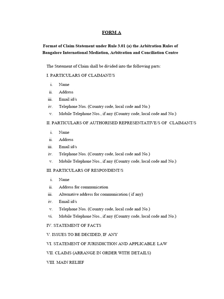 Form A Format of Draft Claim | PDF
