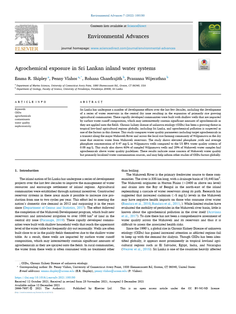 Agrochemical Exposure in Sri Lankan Inland Water Sy - 2022 ...