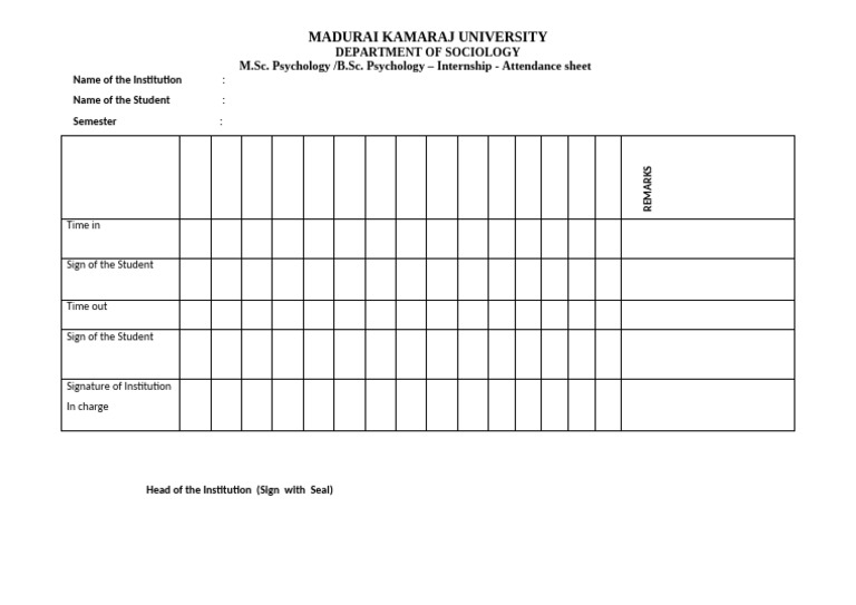 Psychology Internship Attendance Sheet | PDF