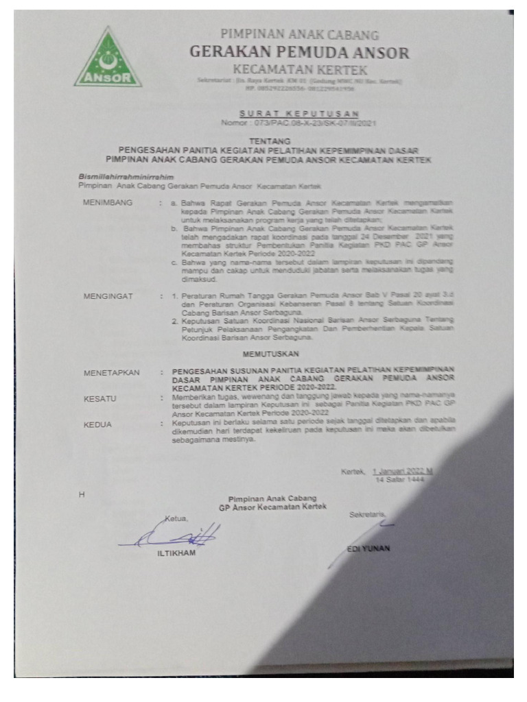 Kaderisasi PAC Ansor Kertek - Opt | PDF