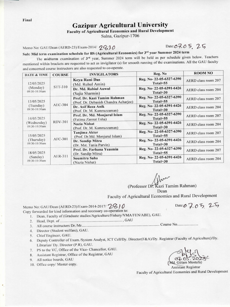 3rd Year Midterm Exam Routine For Summer-2024 | PDF