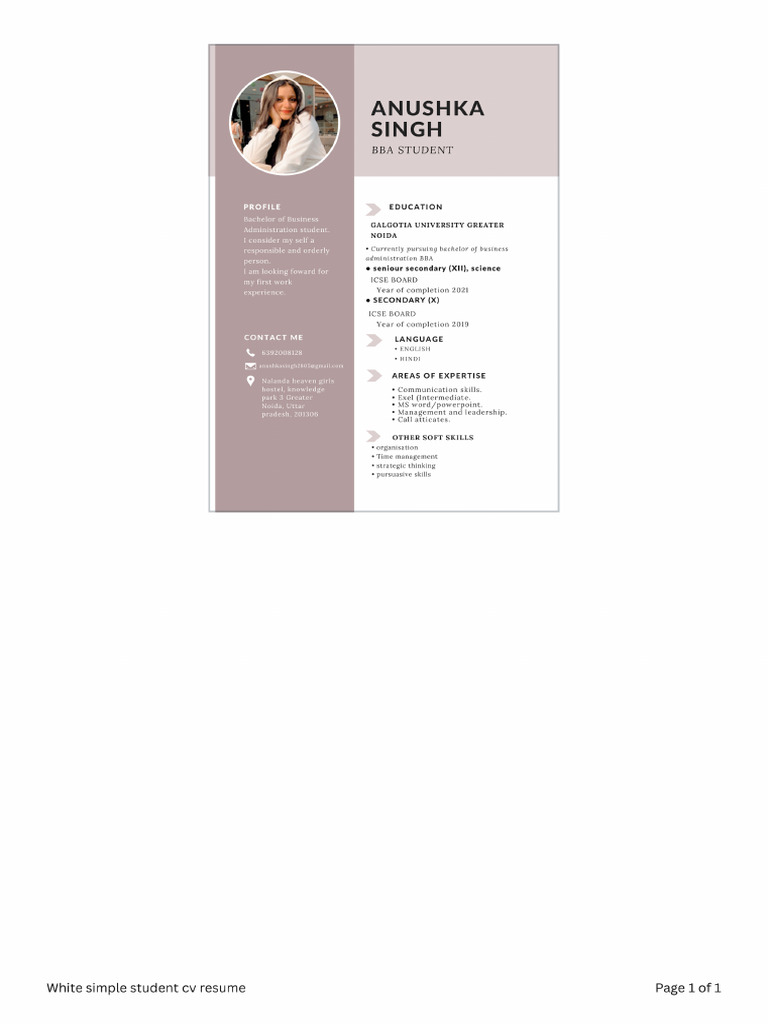 White Simple Student CV Resume | PDF
