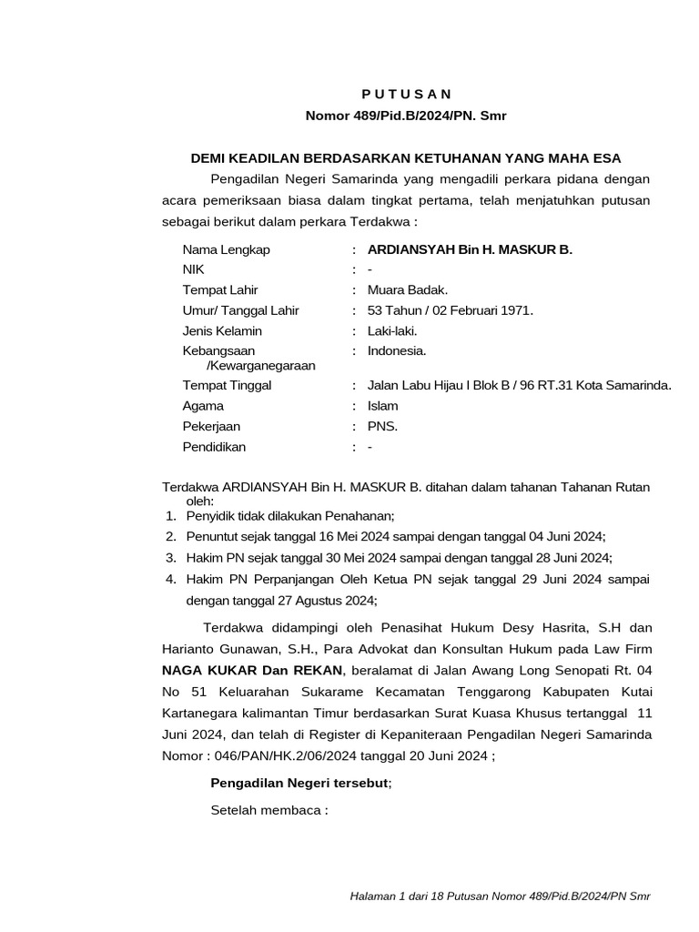 PN SMR 2024 Pid.B 489 Putusan Akhir | PDF