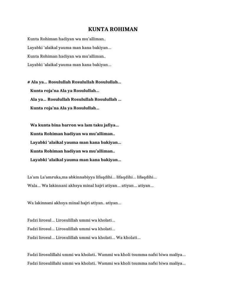 Kunta Rohiman Ya Lal Wathon | PDF