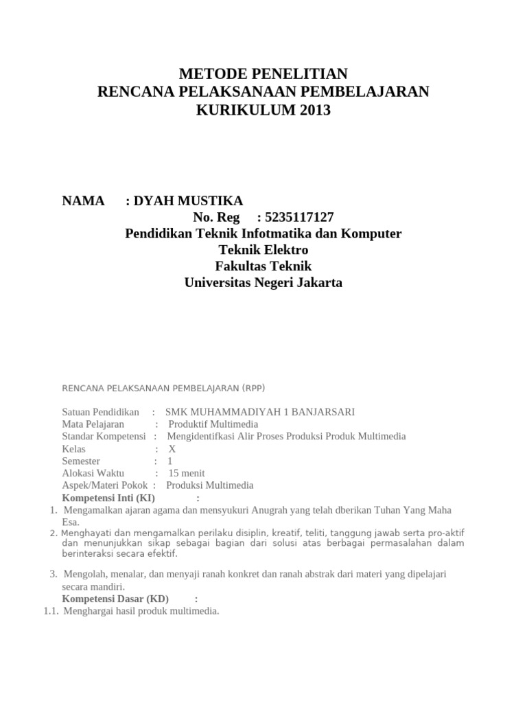RPP Produksi Multimedia Kelas X SMK | PDF