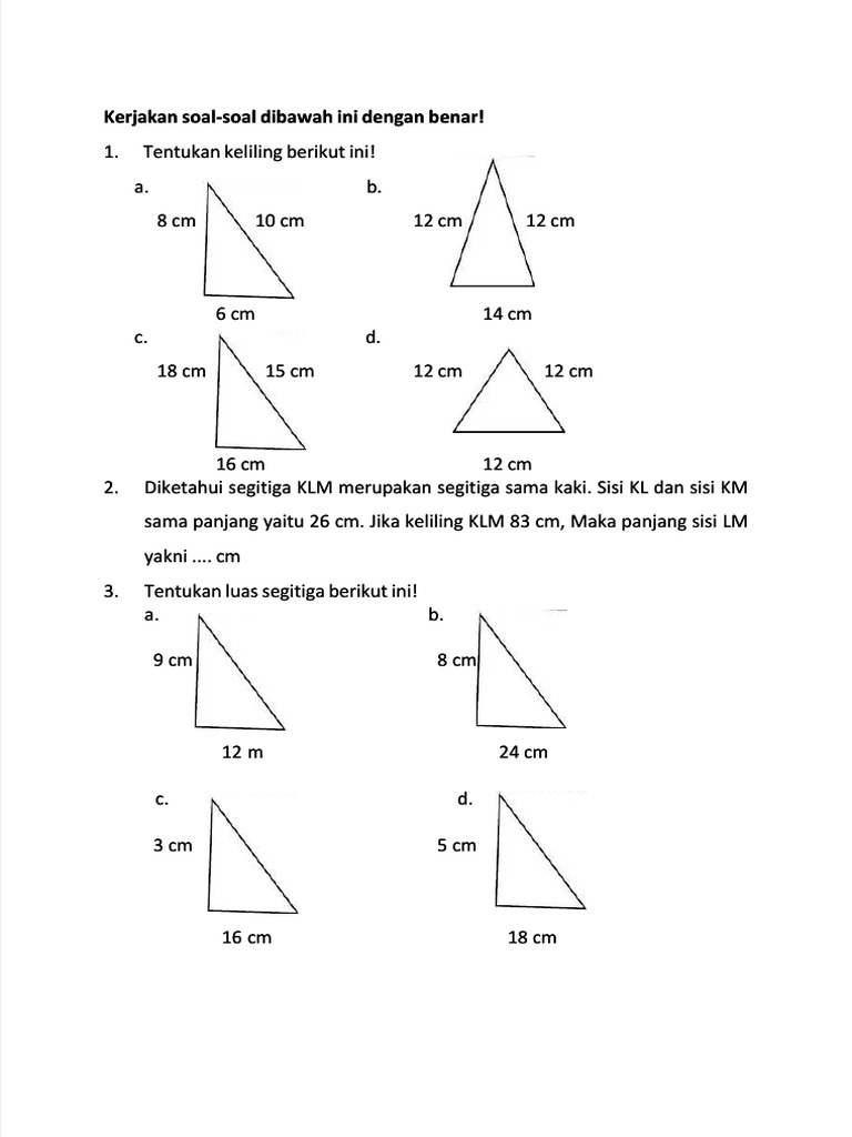 PDF Soal Luas Dan Keliling Segitiga - Compress | PDF
