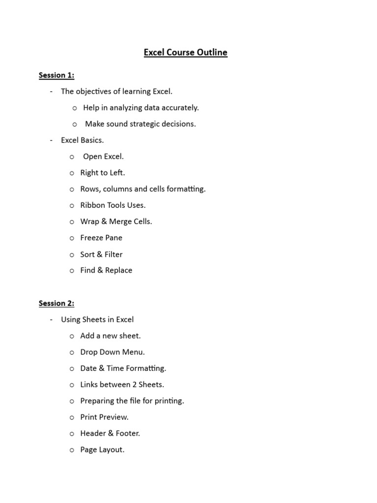 Excel Course Outline | PDF