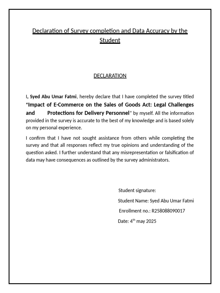 Declaration of Survey Accuracy by Syed Fatmi | PDF