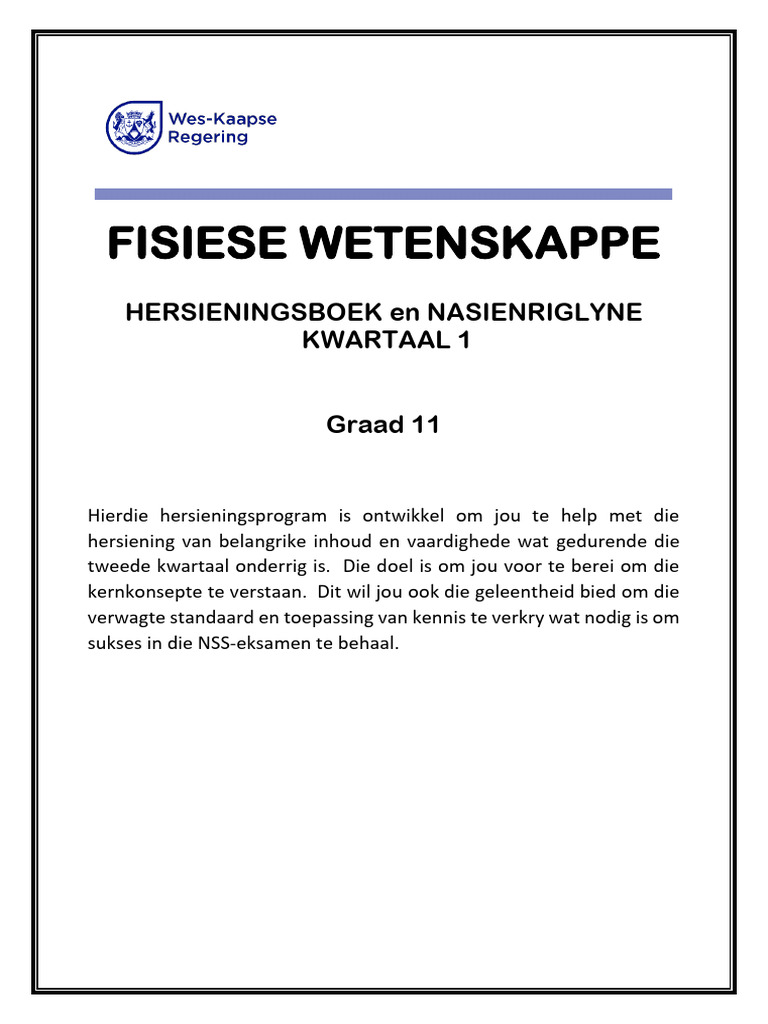 Fisiese Wetenskappe Gr 11 Hersiening K1 | PDF