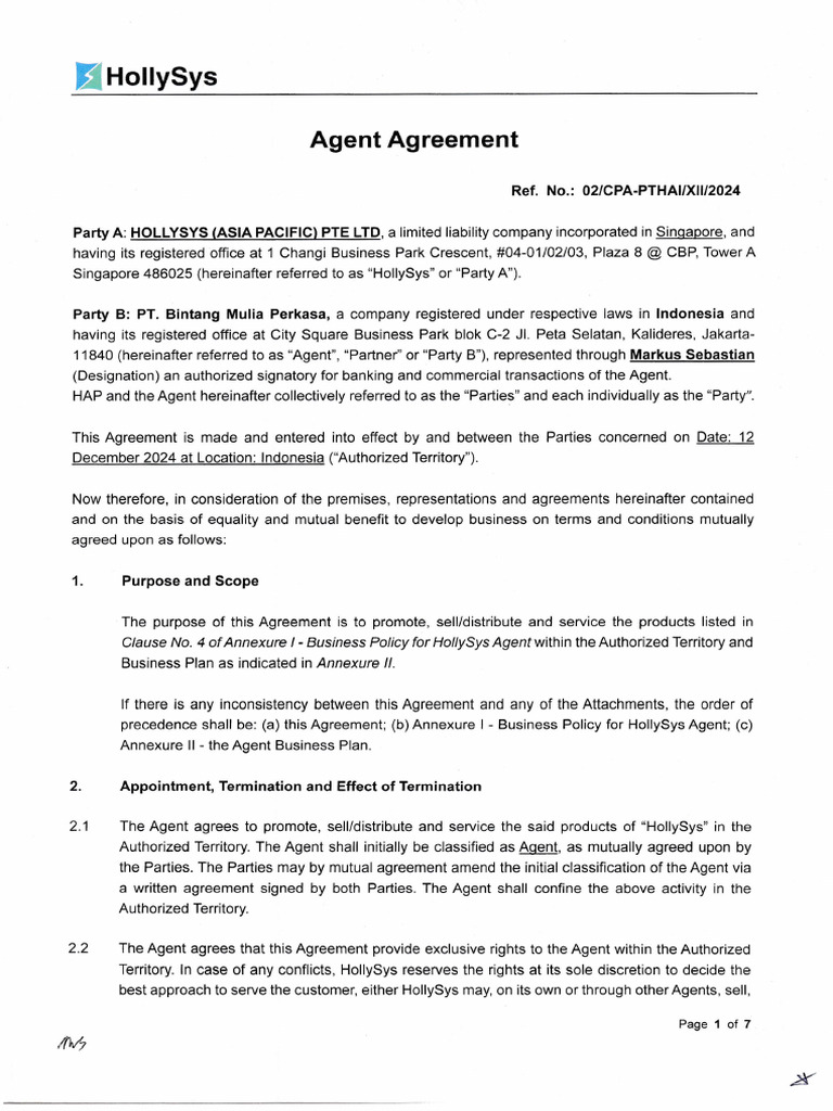 HollySys Agent Agreement | PDF | Indemnity | Law Of Agency