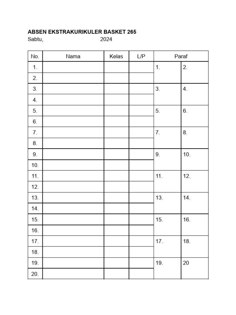 Absen Eskul Basket | PDF