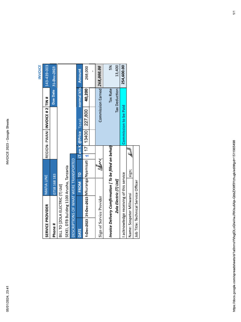 Mafia line - DDec 2023 Invoice | PDF