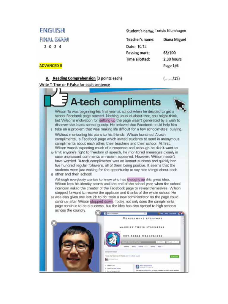 ADV II - Final Exam 2024 - Read-List p 1-2 | PDF