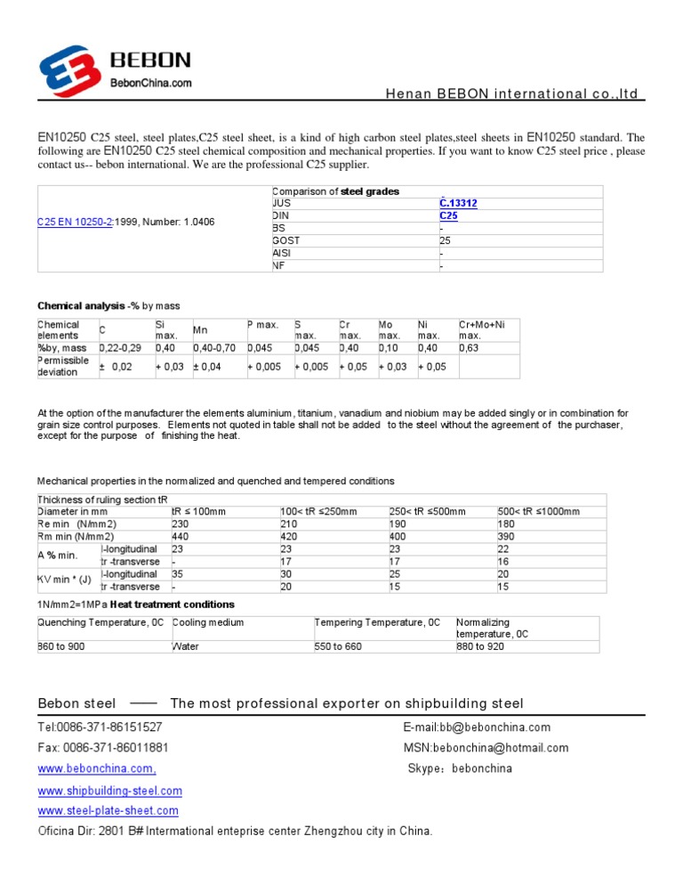 C25 Steel Chemical Composition Overview | PDF