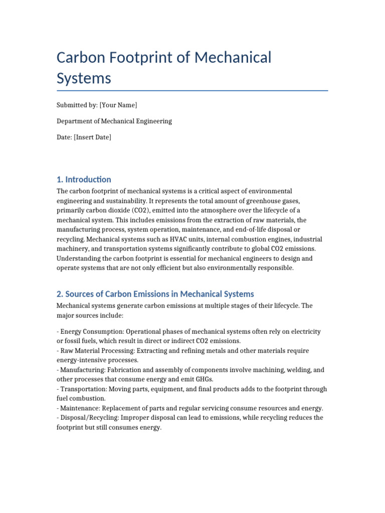 Carbon Footprint of Mechanical Systems Detailed Report | PDF | Life ...