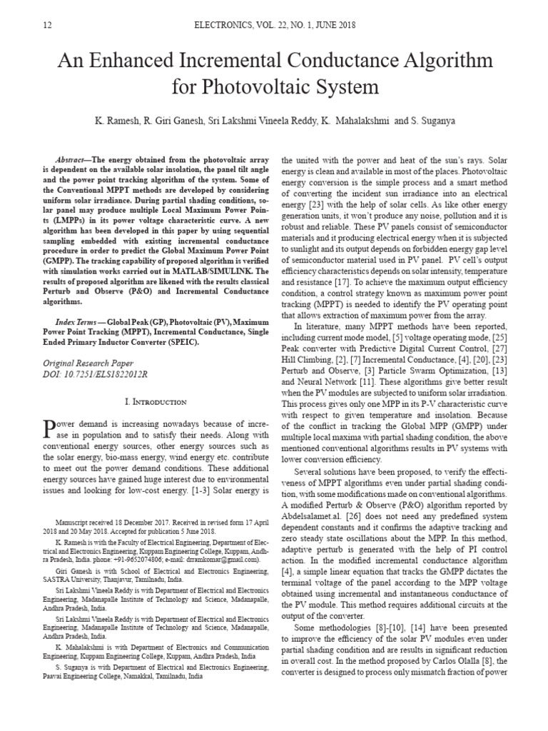 6. An enhanced Incremental conductance algorithm for photovoltaic system-1 | PDF | Photovoltaics ...
