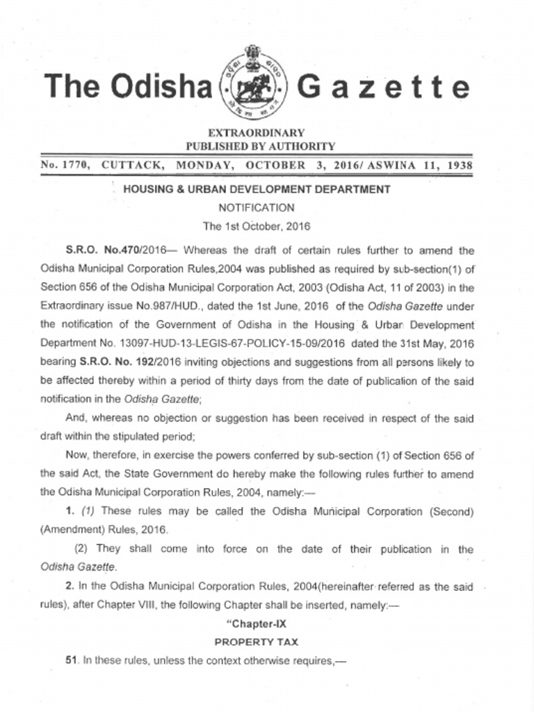 Rules - Odisha Municipal Corporation Rules Amendment 2016 - 0 | PDF