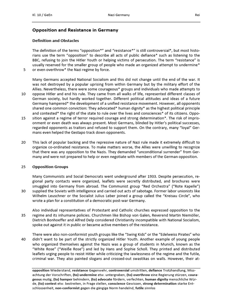 WS - Opposition and Resistance | PDF | German Resistance To Nazism ...