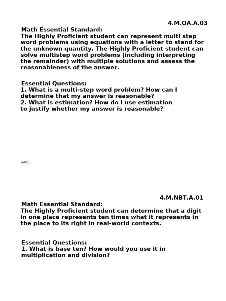 4th Grade Math Objectives | PDF | Mathematics | Elementary Mathematics