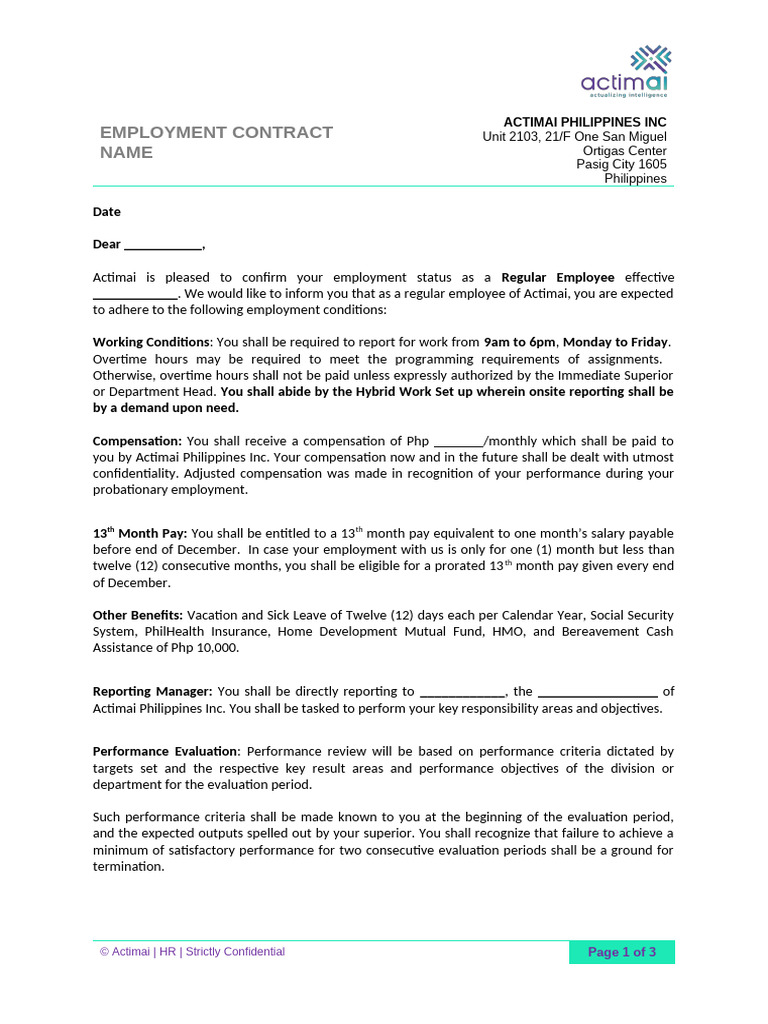 Actimai - Regularization Contract | PDF | Employment | Confidentiality