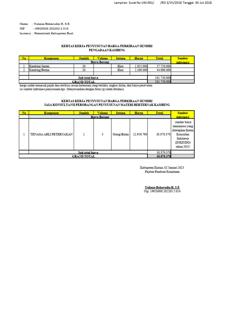 Yuliana Baharudin H - Lampiran 4 - Form Harga Perkiraan Sendiri (HPS) Pengadaan Kambing Dan ...