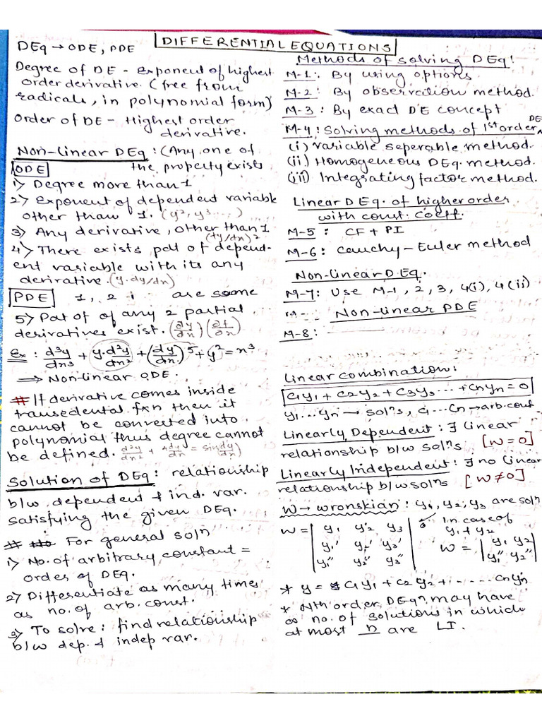 Differential Equations Short Notes Pdf