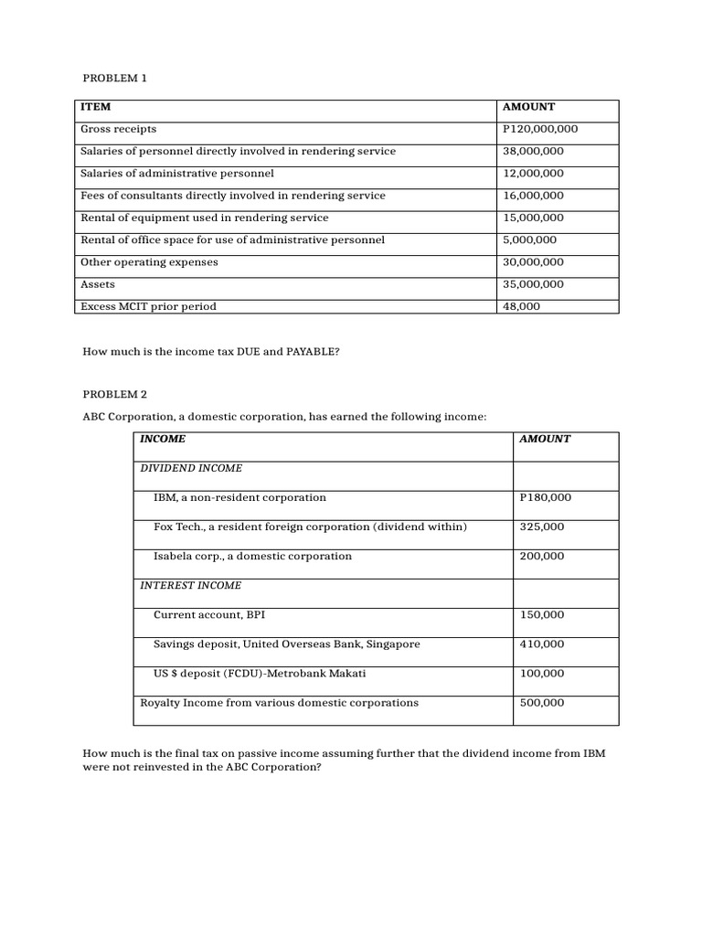 Tax Corporations Problems | PDF | Tax Deduction | Taxes