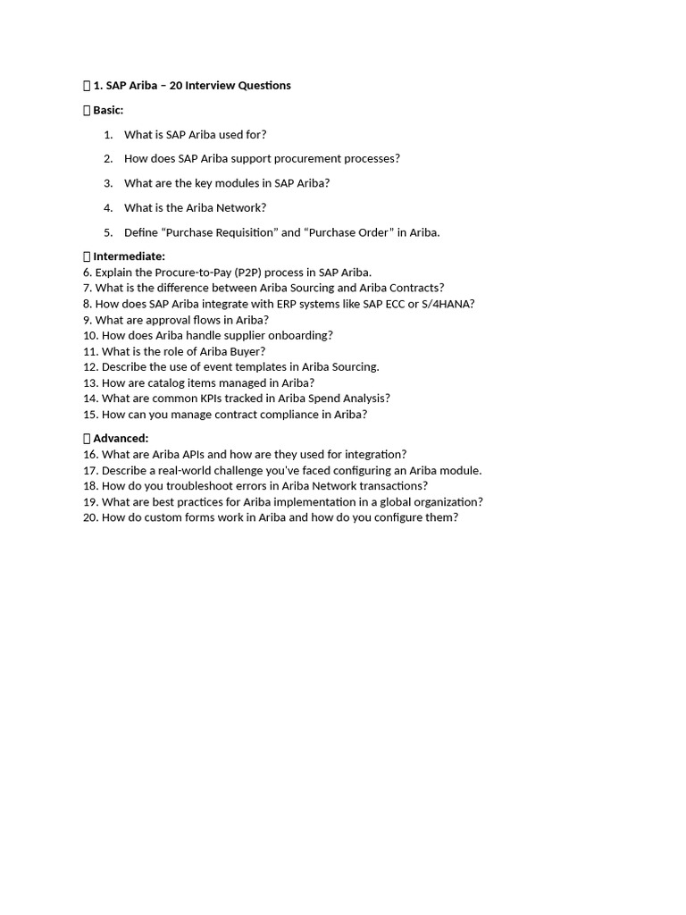 SAP Ariba - 20 Interview Questions Basic | PDF