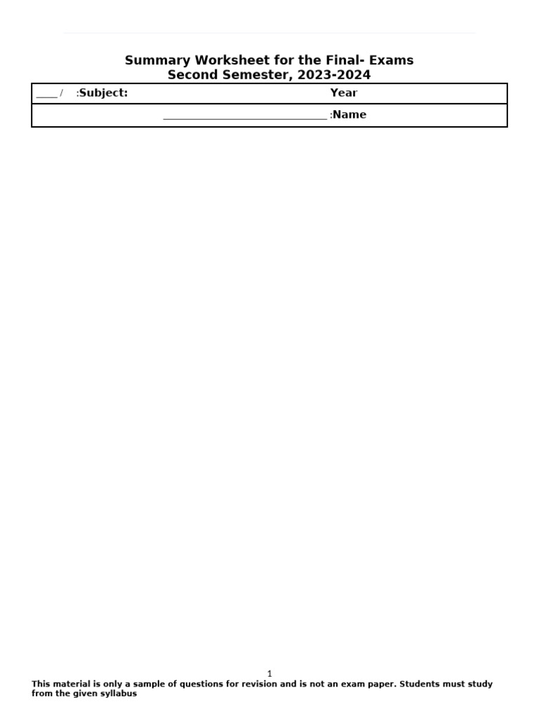 SUMMARY Worksheet Template | PDF