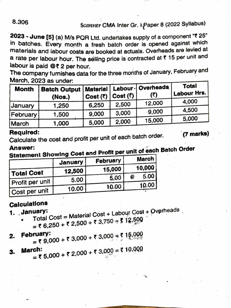 Job Costing and Batch Costing Cma Preparation Sheet | PDF