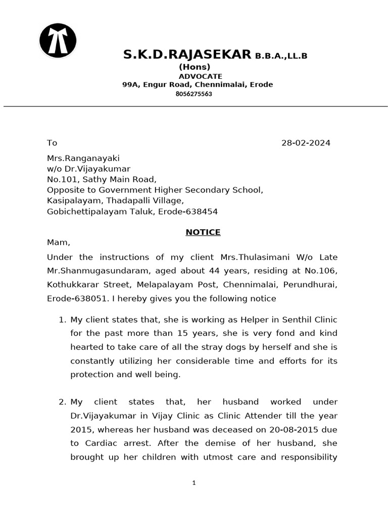 Legal Notice-Thulasimani-Defamation | PDF | Common Law | Justice