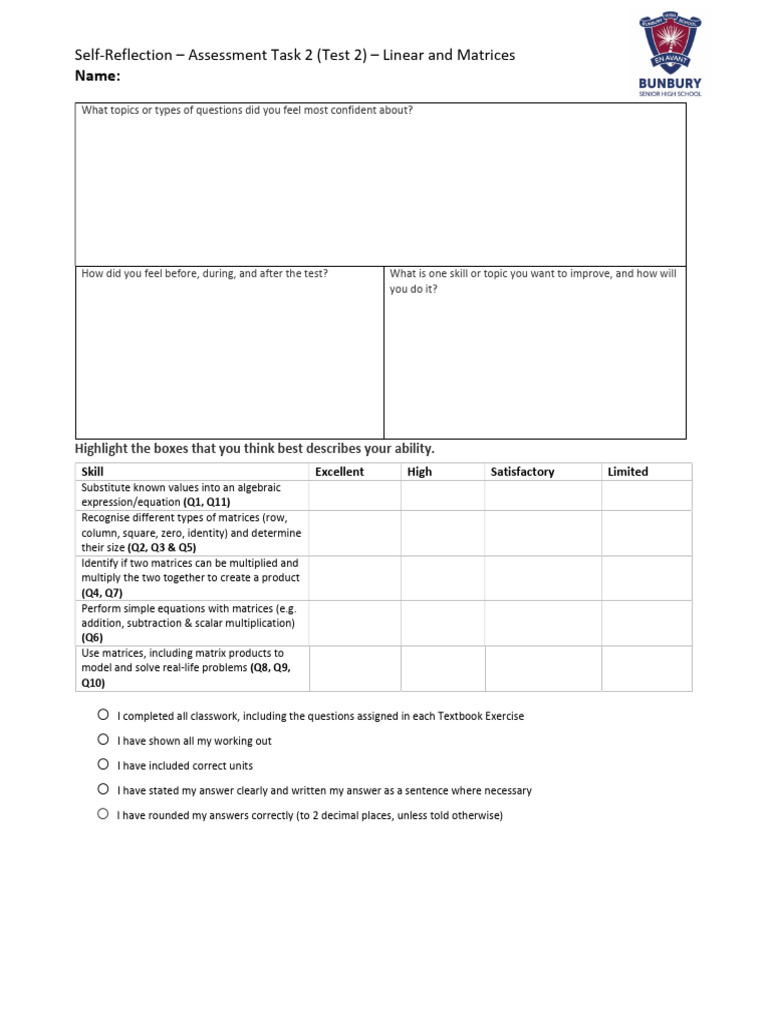 Self Reflection Sheet | PDF