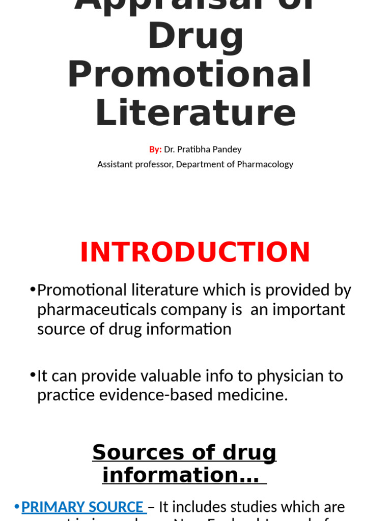 Appraising Drug Promotional Literature | PDF | Randomized Controlled ...