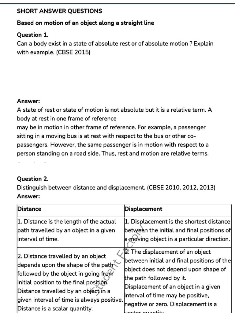 Short Answer Type Questions | PDF