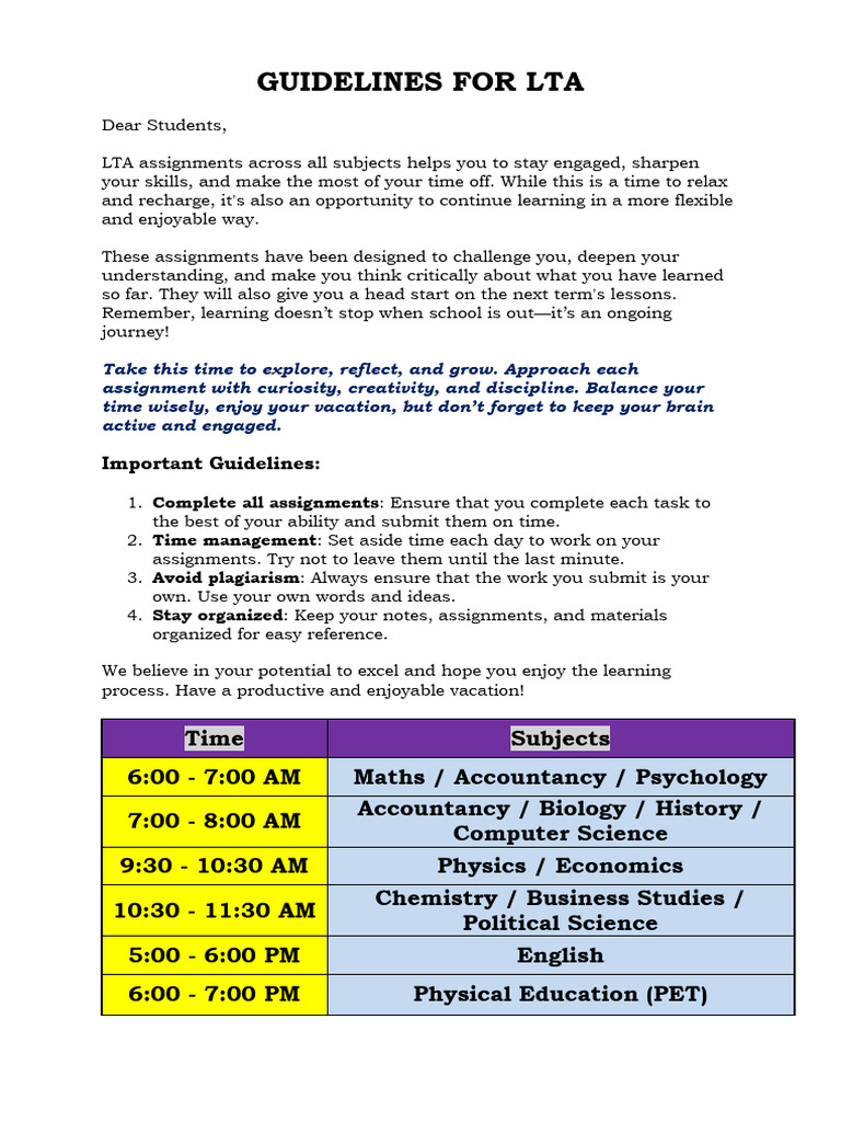 Guidelines For Lta | PDF