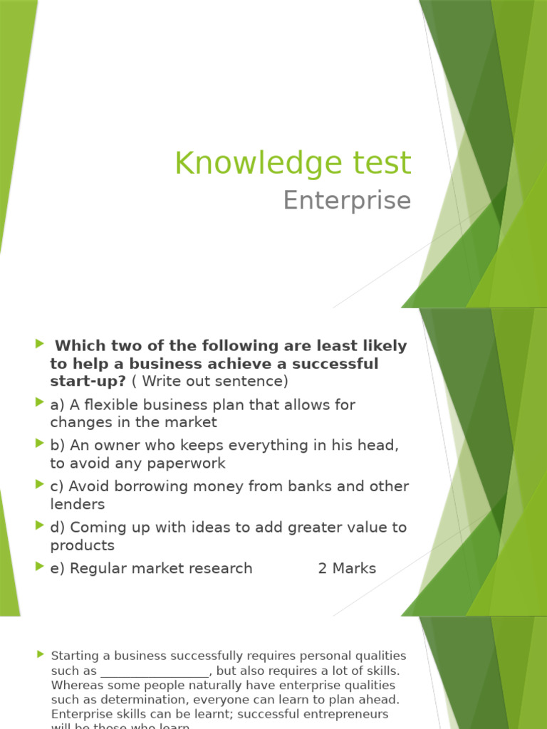 Knowledge Test Enterprise | PDF | Entrepreneurship | Business Economics