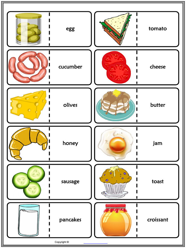 Breakfast Vocabulary Esl Printable Dominoes Game For Kids | PDF