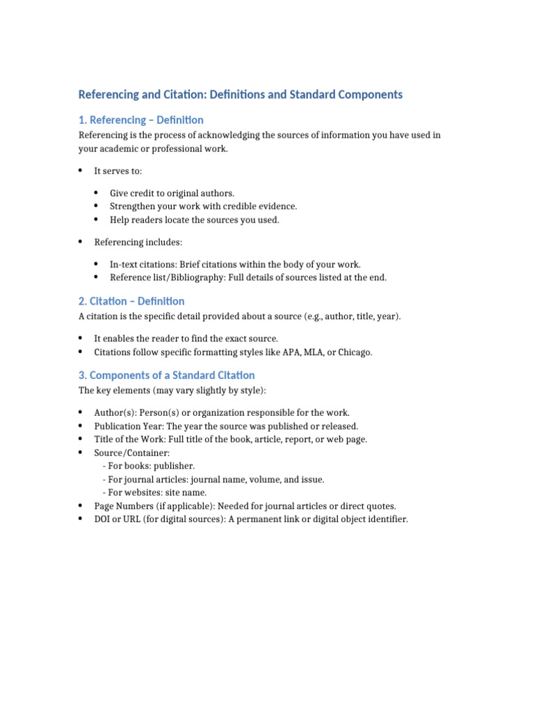 Referencing and Citation Standard Components | PDF