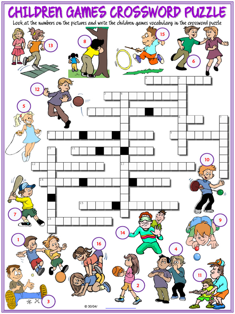 children games vocabulary esl crossword puzzle worksheet for kids(1) | PDF