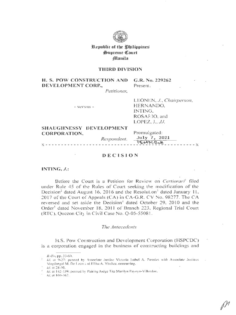 H.S. Pow Construction and Development Corp. vs. Shaughnessy Development ...