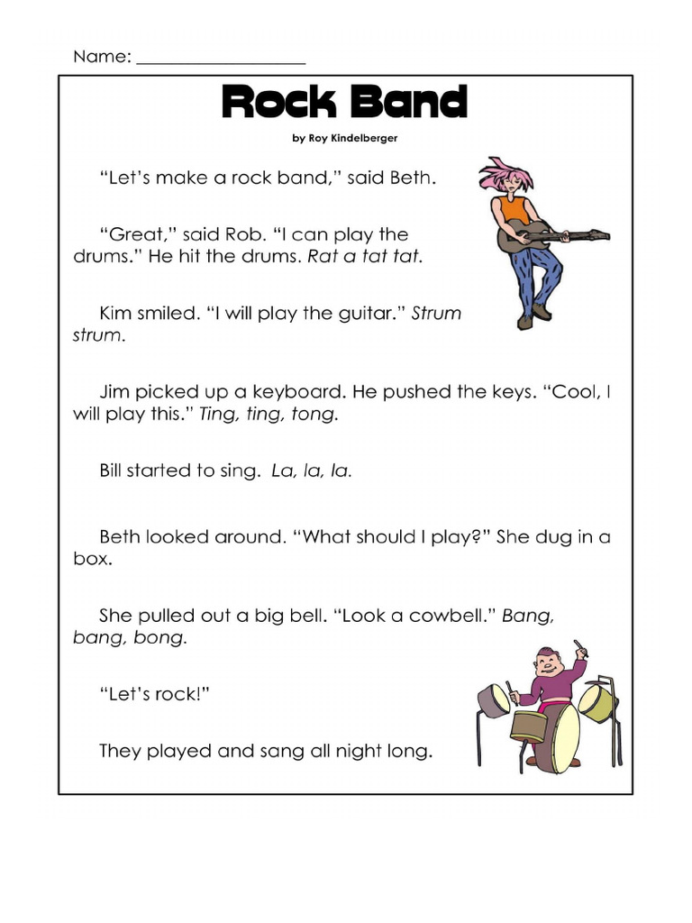 Rock-Band-Daily-Reading-Comprehension-Grade-1-Pdf-Worksheets | PDF
