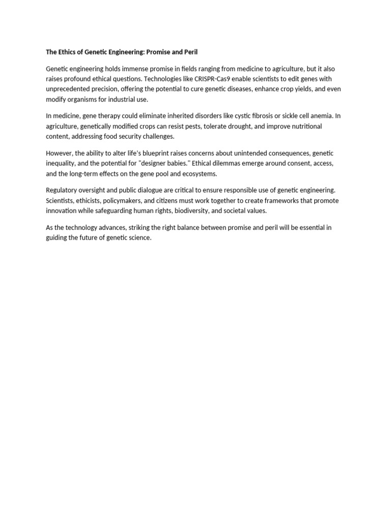 The Ethics of Genetic Engineering | PDF