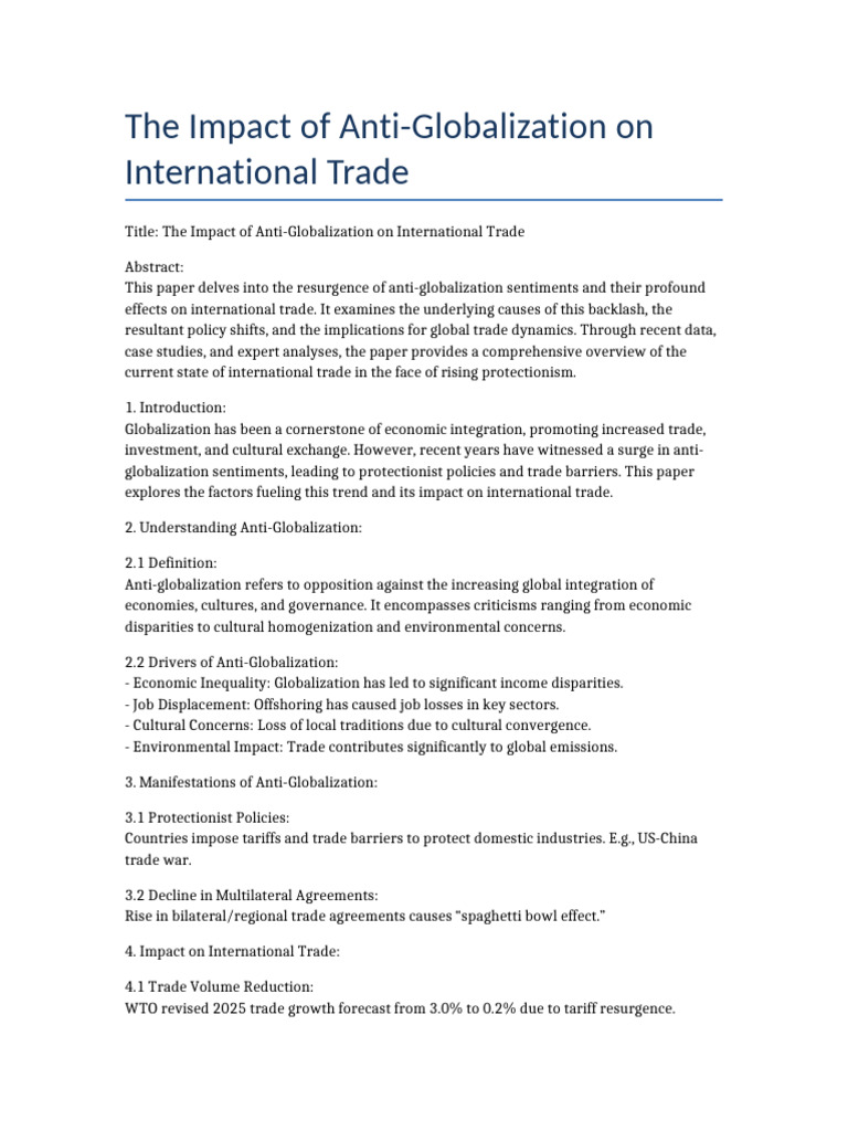 Impact of Anti-Globalization On International Trade | PDF ...