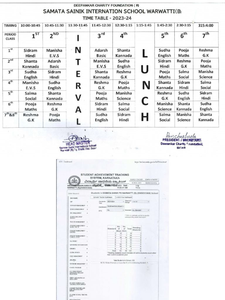 Time Table & Attendance 2023-24 | PDF