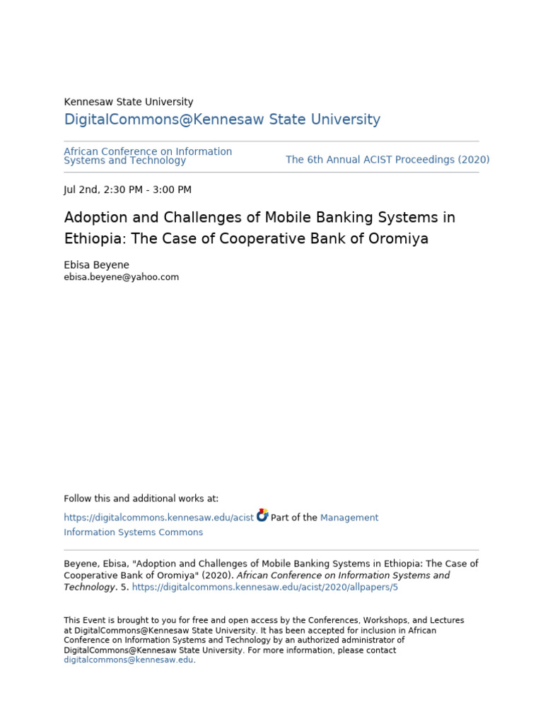 Adoption and Challenges of Mobile Banking Systems in Ethiopia TH | PDF ...