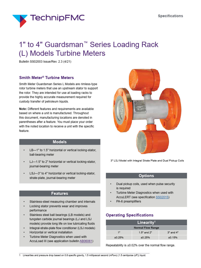 FMC Turbine Meter Specifications | PDF | Viscosity | Pound (Mass)