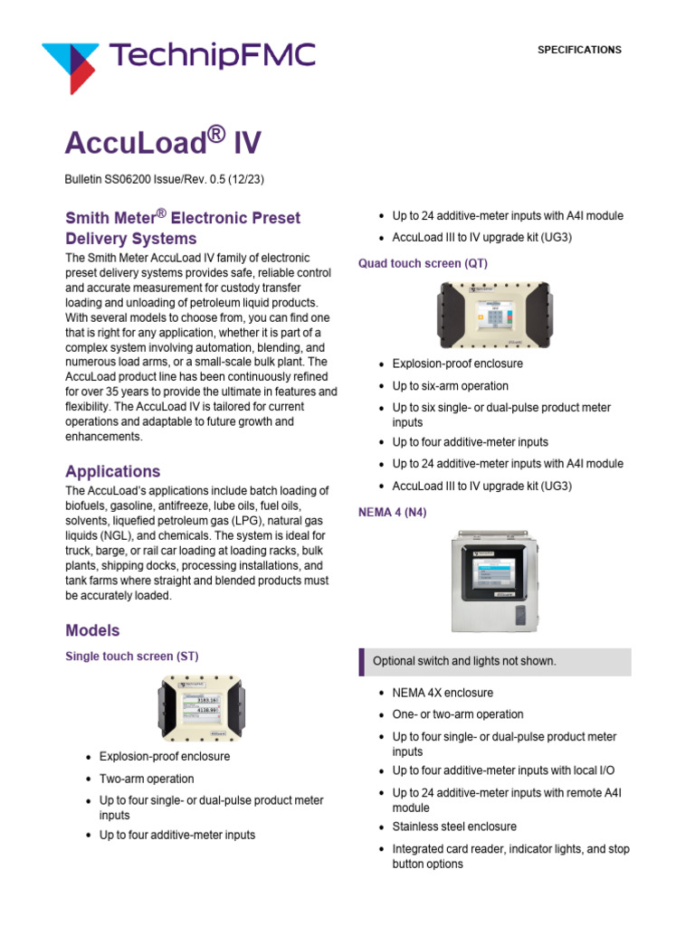 FMC Accuload IV Specifications | PDF | Alternating Current | Electricity