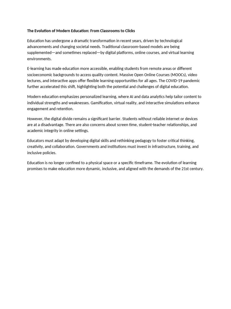 The Evolution of Modern Education | PDF